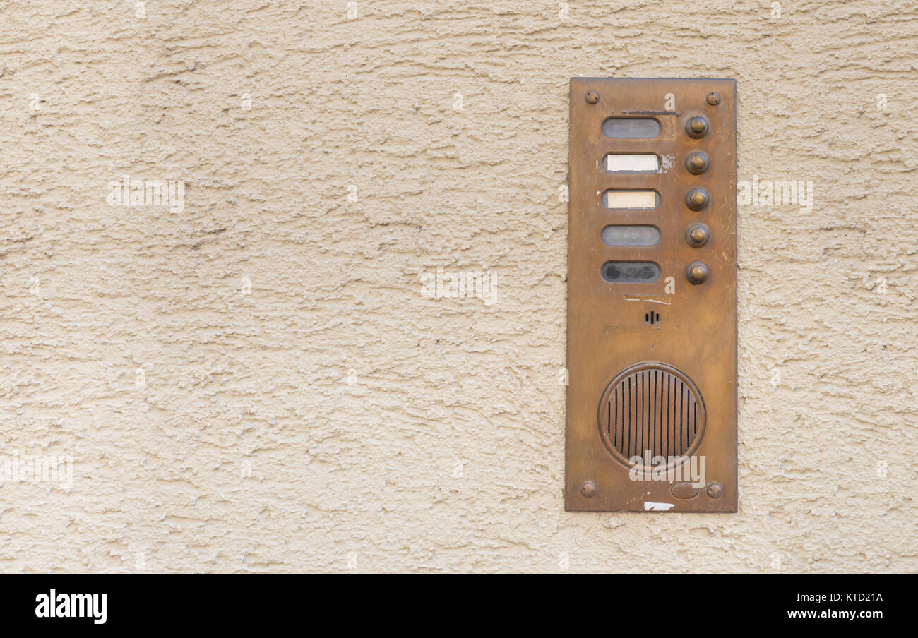Old vintage door bell with intercom Stock Photo - Alamy