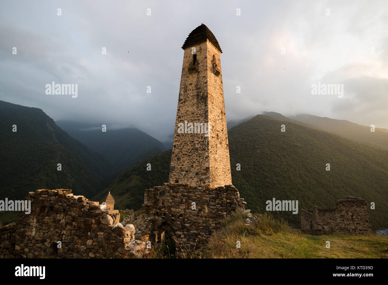 Combat tower in the Chechen mountains of Caucasia, Nakh tower ...