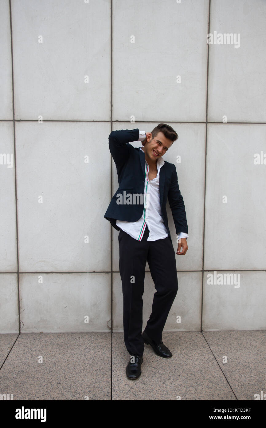 Handsome, white and strong business man posing in photos of business ...