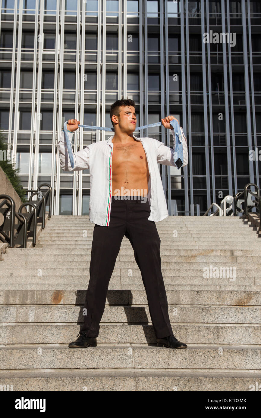 Handsome, white and strong business man posing in photos of business ...