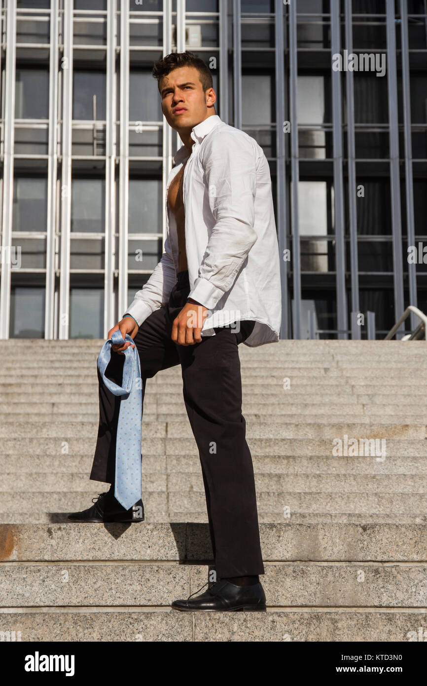 Handsome, white and strong business man posing in photos of business ...