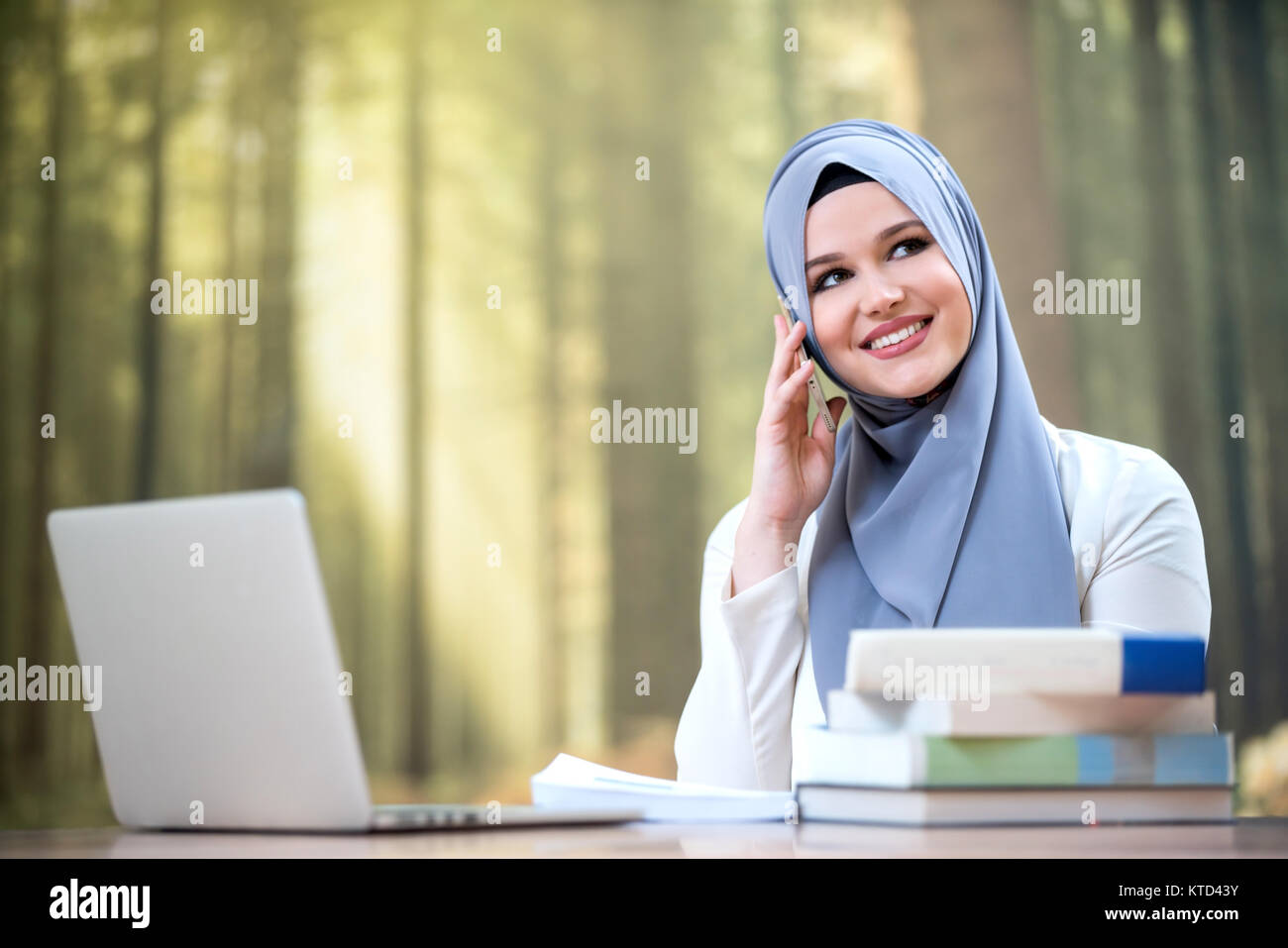 pretty female with hijab school student in classroom, concept, stody ...