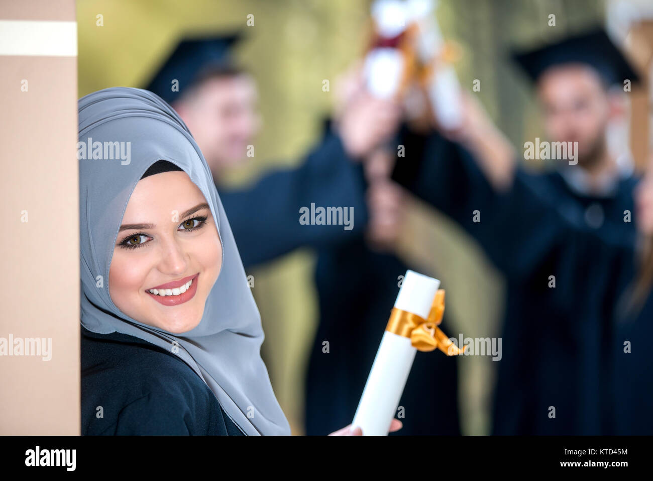 Group of Diverse International Graduating Students Celebrating, sitting ...