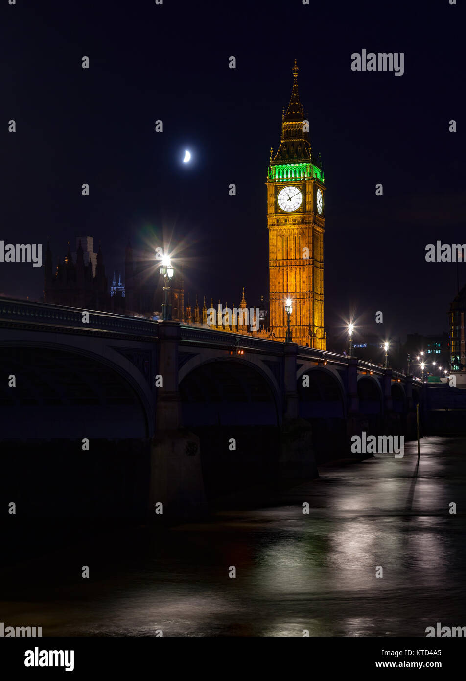 London cityscape with illuminated Elizabeth Tower aka Big Ben and the ...
