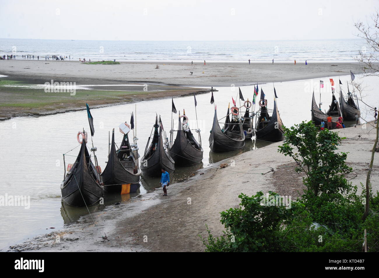 Bangladeshi sea fishing wooden boats have anchored at Sea arrow of Bay ...