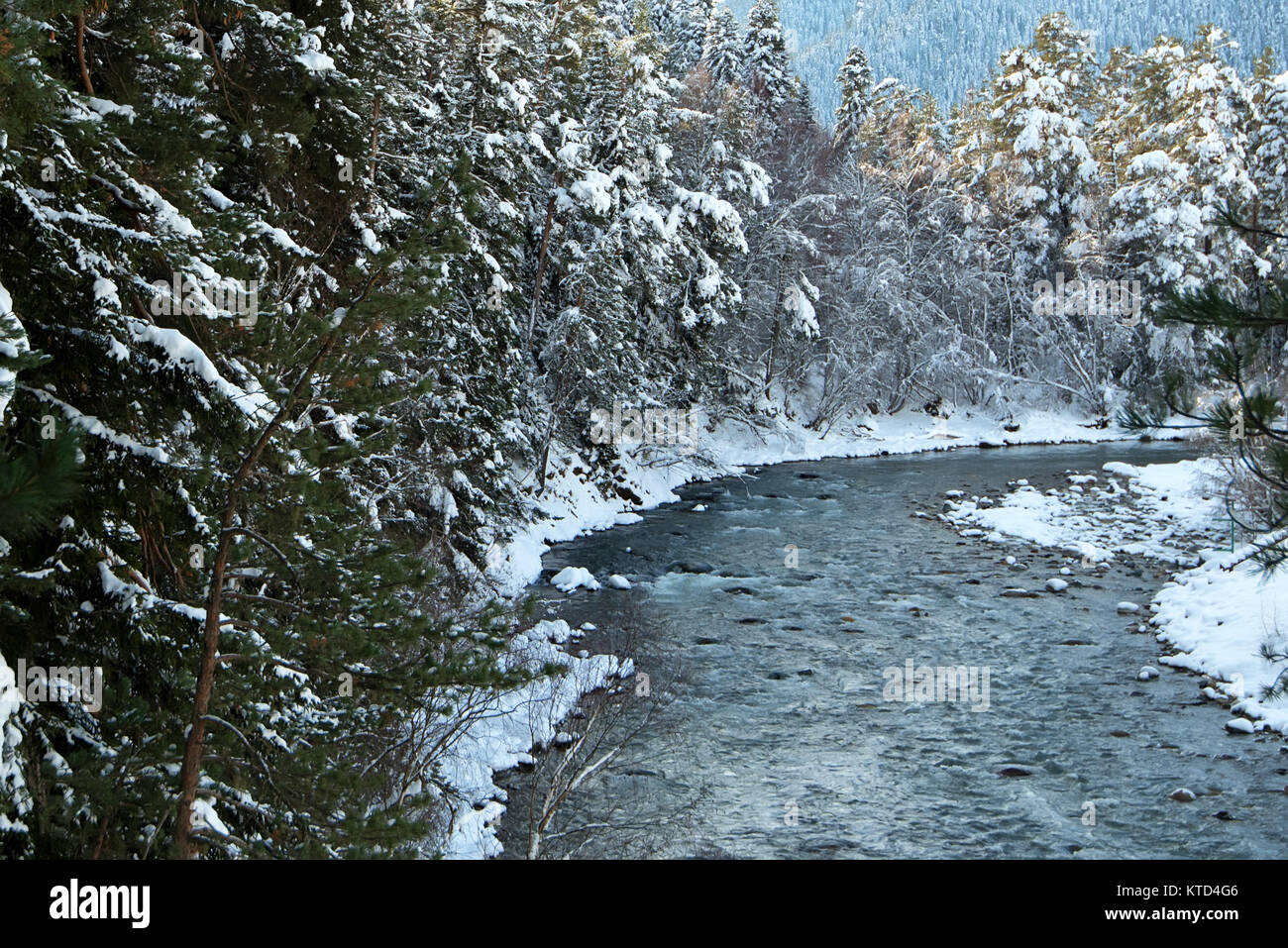 Landscape with mountain river in winter Stock Photo - Alamy
