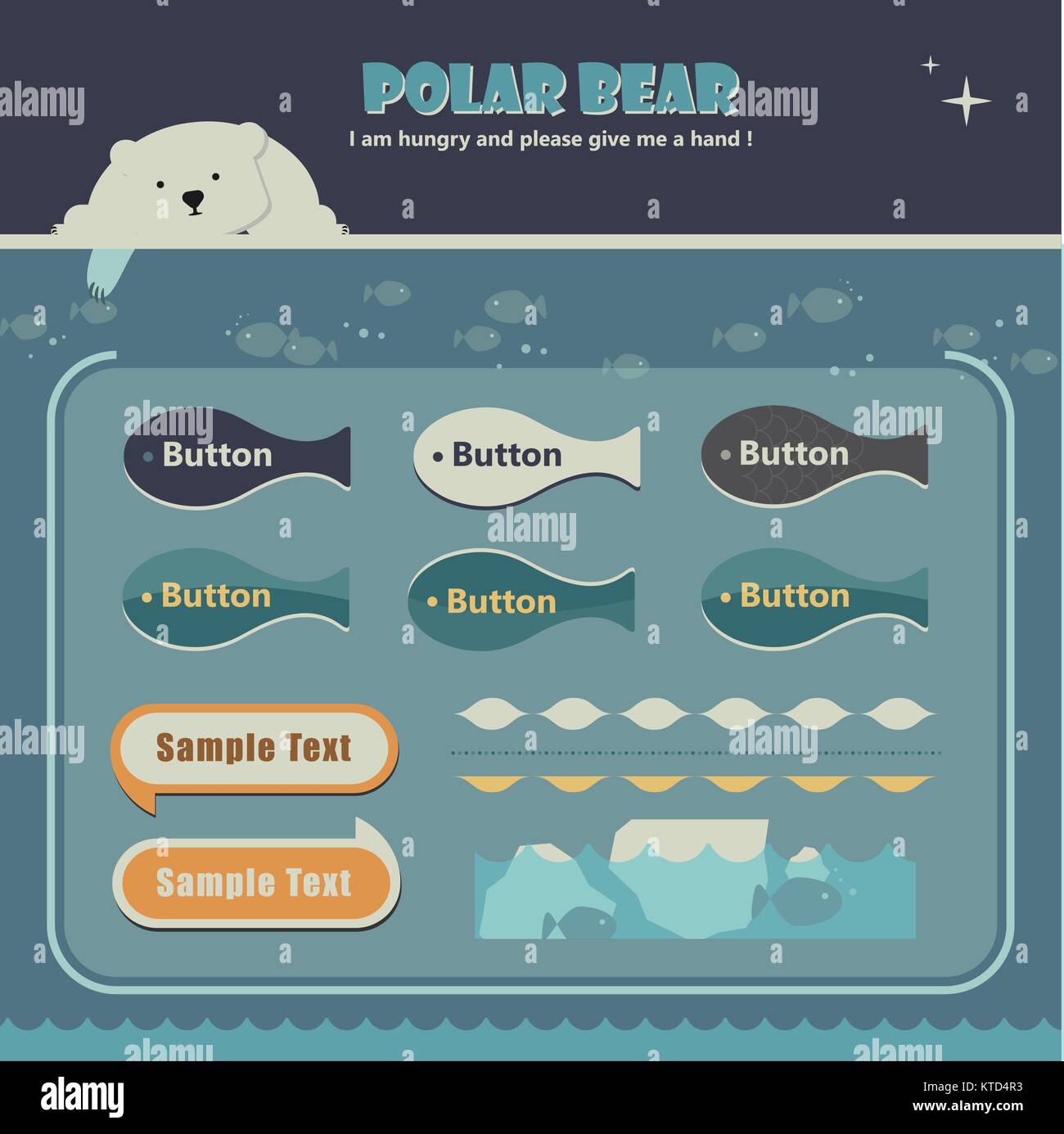 Webpage template of polar bear theme and fish pattern buttons Stock ...