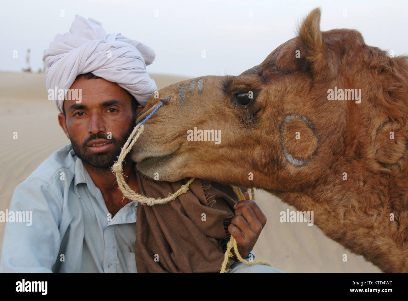 Camel driver with his animal, in the dunes of the Thar desert in ...