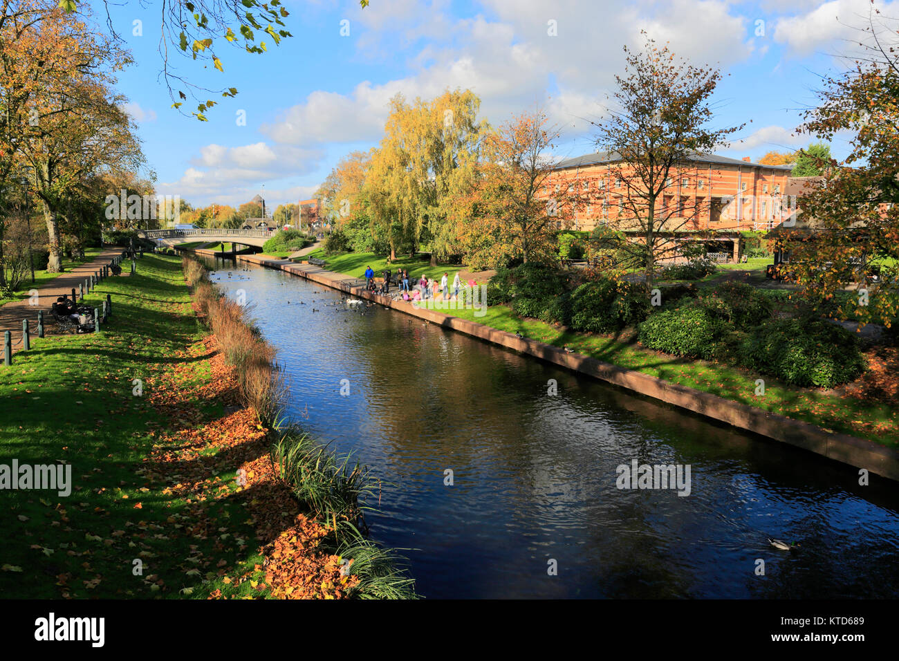 Autumn view over Victoria Park, and the river Sow, Stafford town ...