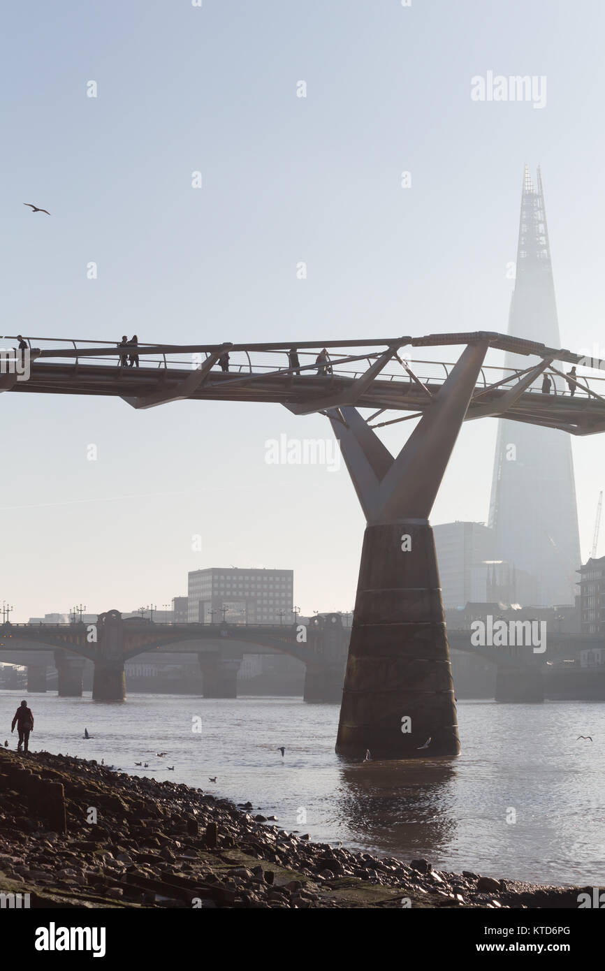 Millennium Bridge, The Shard and the Thames Foreshore Stock Photo - Alamy