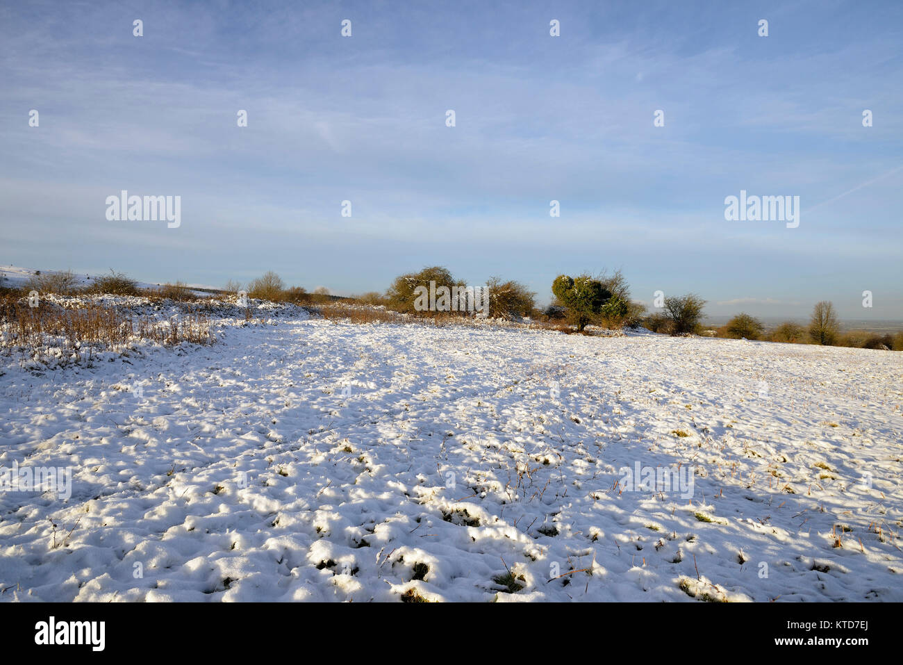 Morning Sun on Snow on Burrington Ham, Mendip Hills, Somerset Stock ...