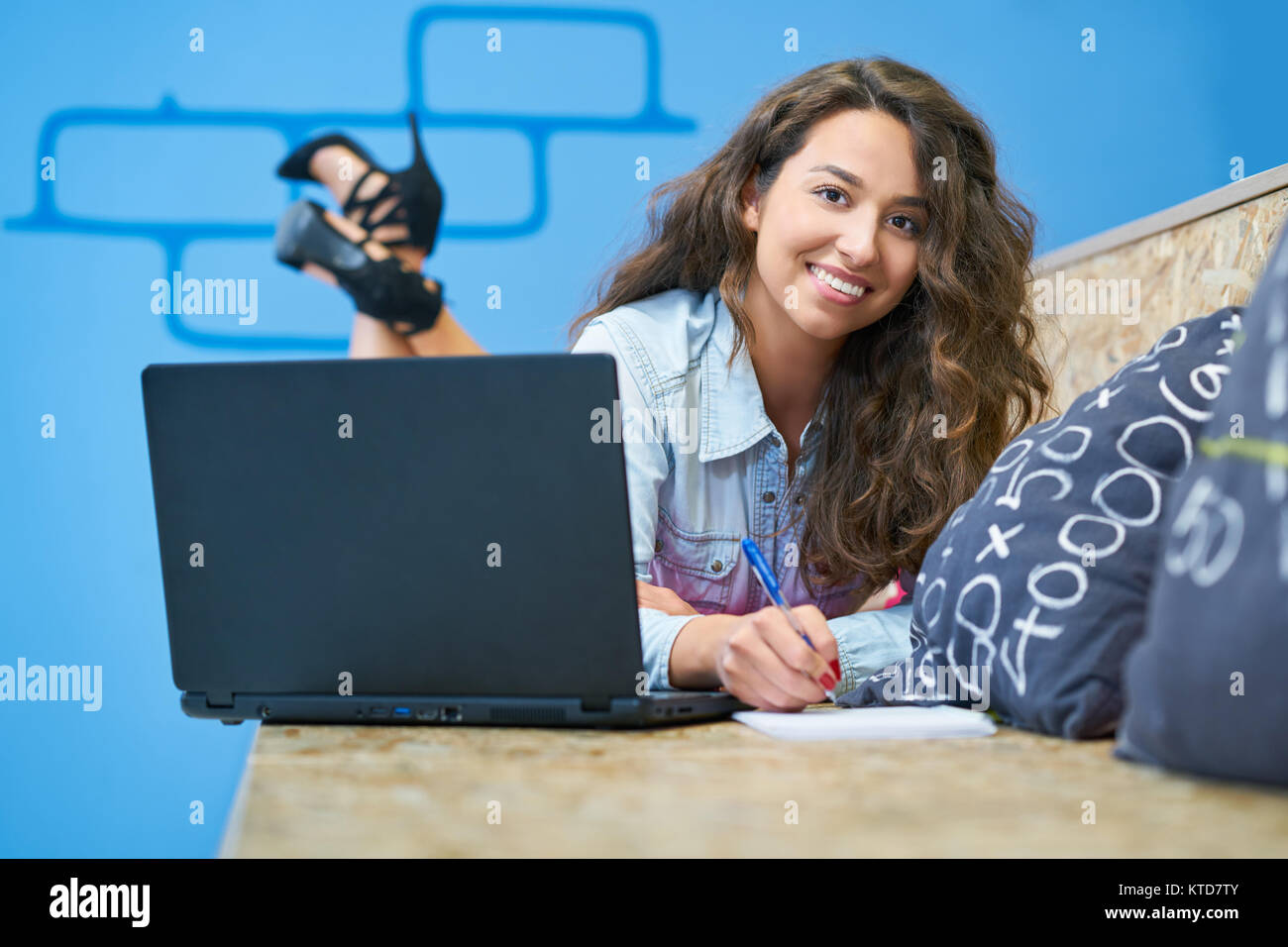 Creative young woman working with computer new startup project Stock ...