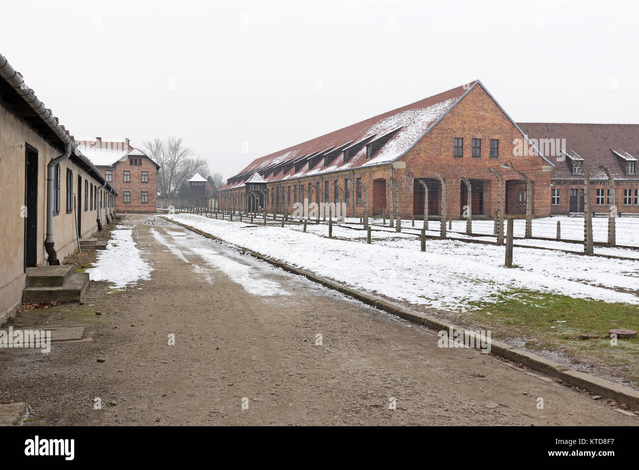 AUSCHWITZ, POLAND - DECEMBER 2017; Buildings in the concentration camp ...