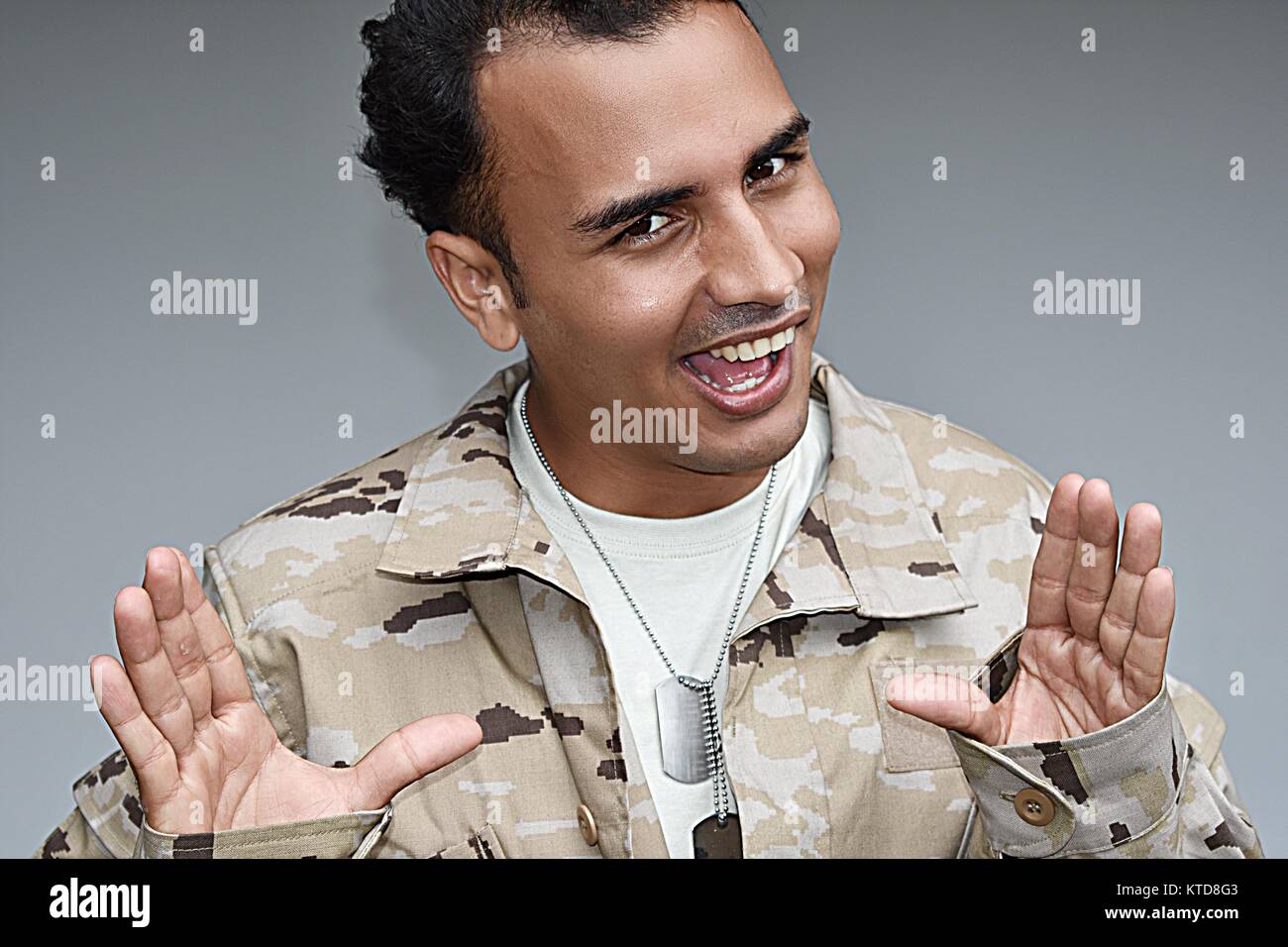 Talking Military Male Soldier Stock Photo - Alamy