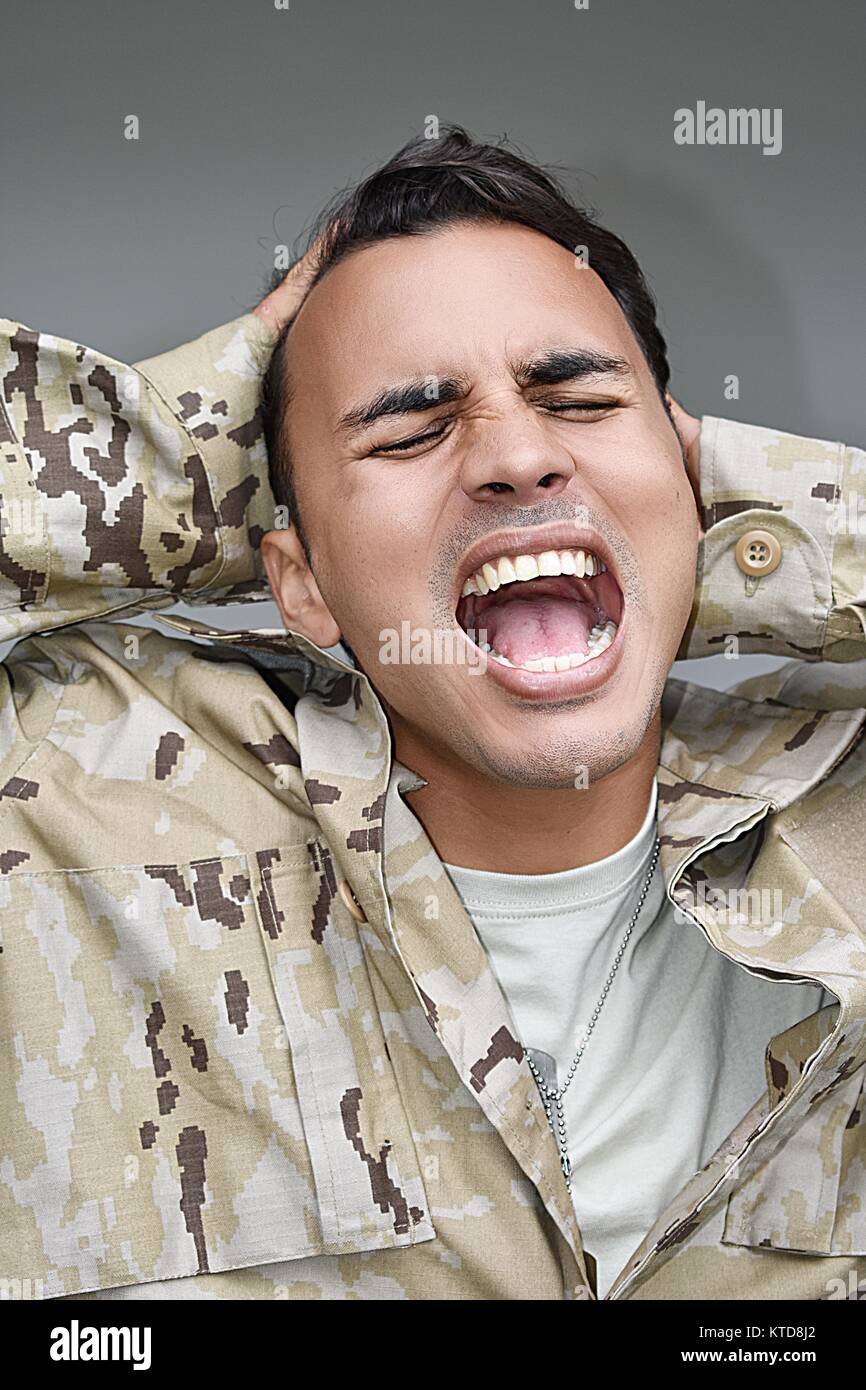 Young Male Soldier Under Stress Stock Photo - Alamy