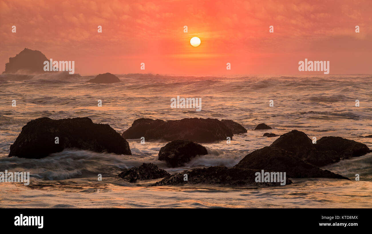Rocky Beach Landscape at Sunset, Color Image, Day Stock Photo - Alamy