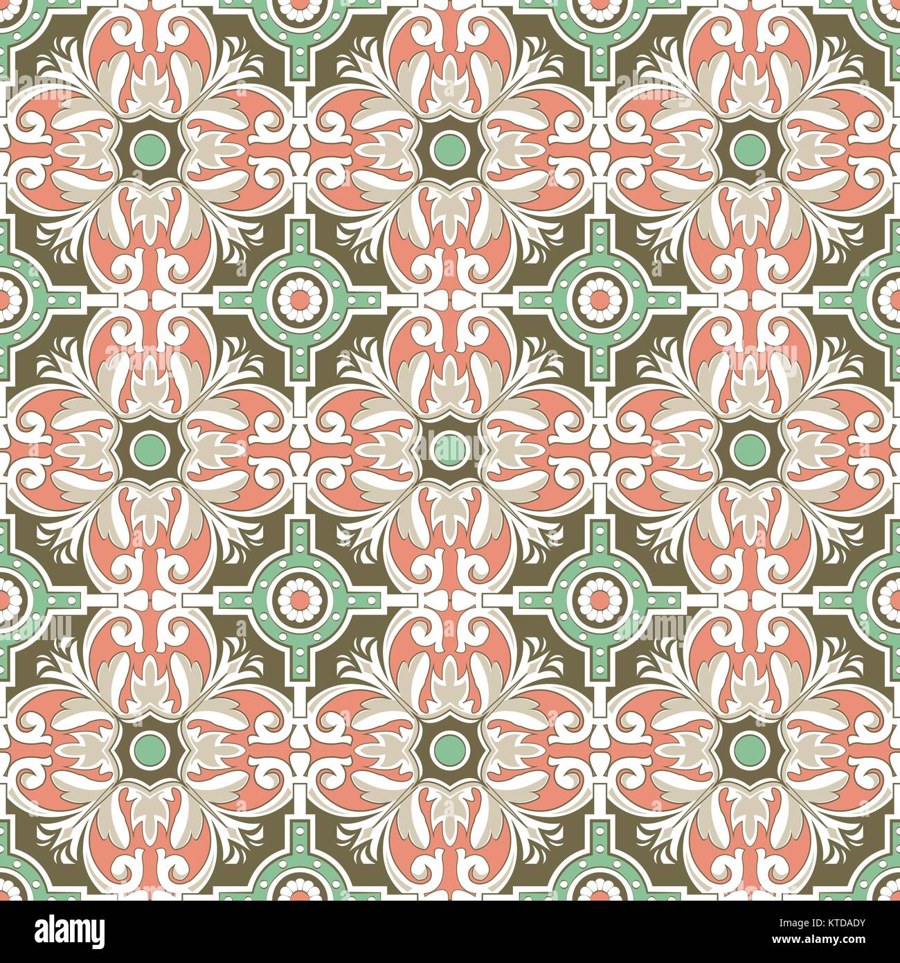 Seamless background image of vintage round spiral flower tile pattern ...