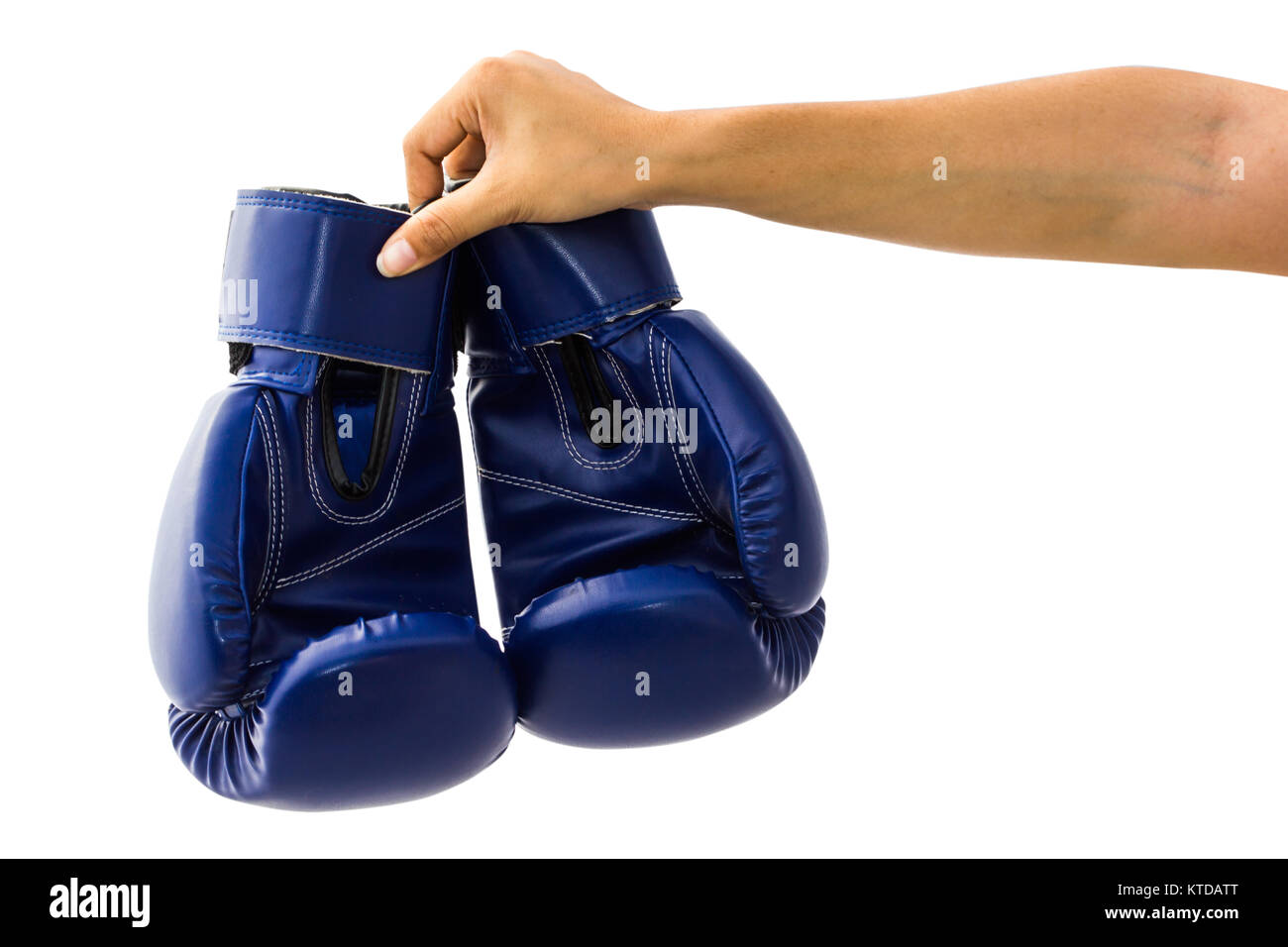 Hand holding boxing mitts isolated on white background with clipping ...