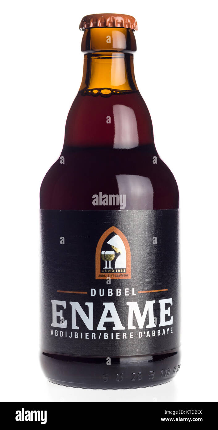Bottle of Ename Dubbel beer isolated on a white background Stock Photo ...
