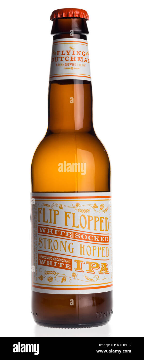 Bottle of Dutch Flying Dutchman IPA craft beer isolated on a white ...