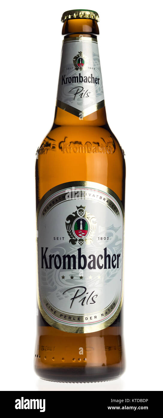 Bottle of German Krombacher beer isolated on a white background Stock ...