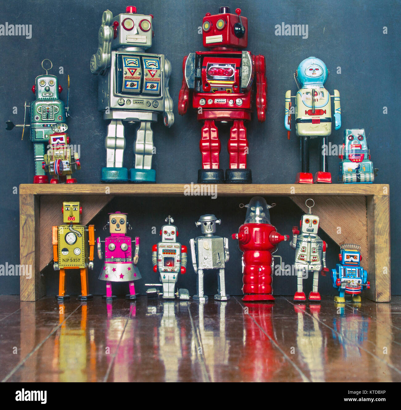 retro robots line up toned image Stock Photo - Alamy