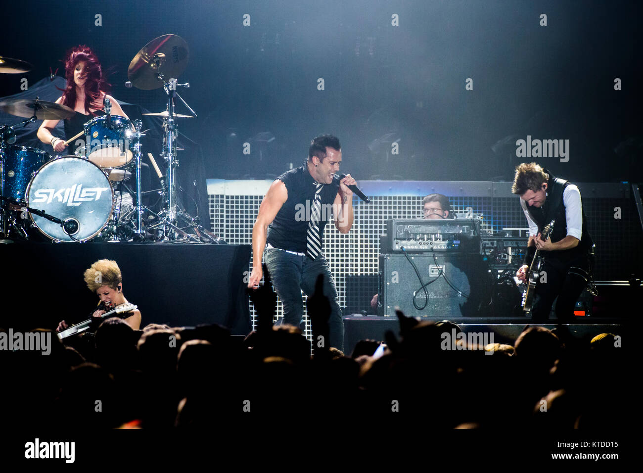 The American Christian rock band Skillet performs a live concert at ...