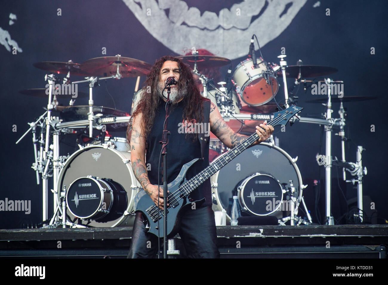 The American thrash metal band Slayer performs a live concert at ...