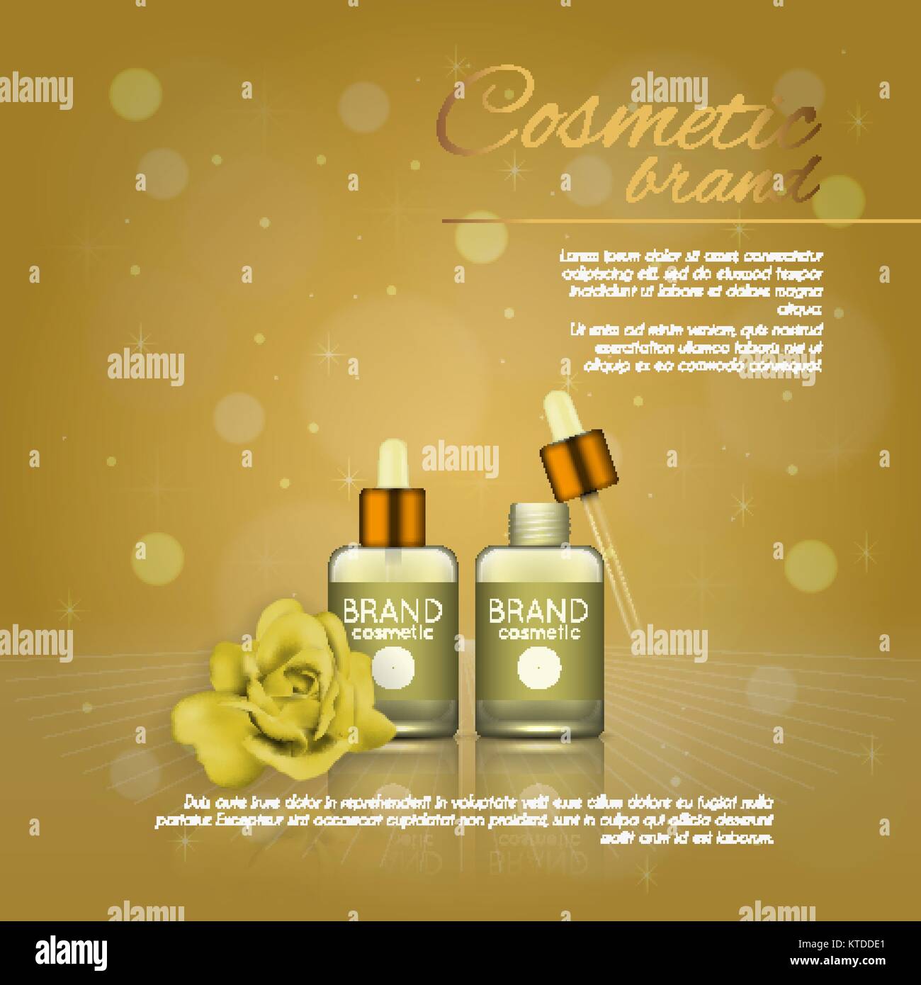 Vector 3D cosmetic illustration with rose and bokeh background. Beauty ...