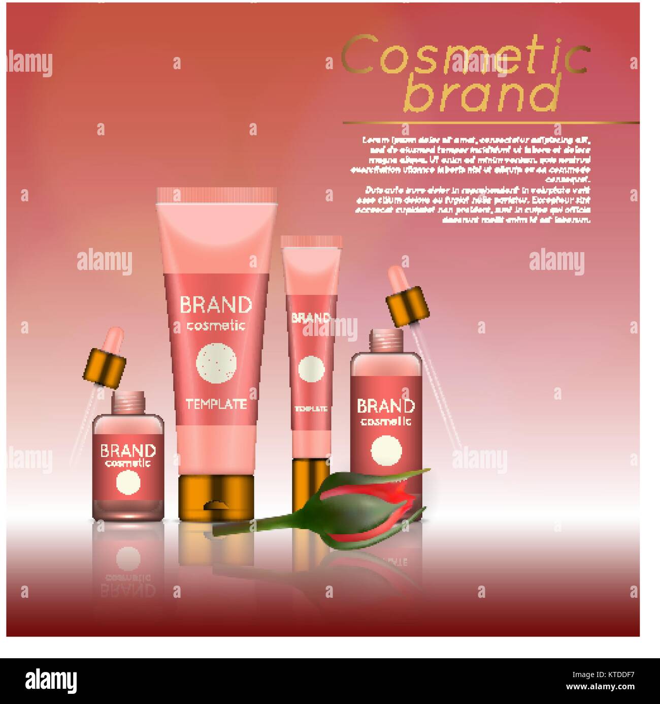 Vector 3D cosmetic illustration with rose and bokeh background. Beauty ...