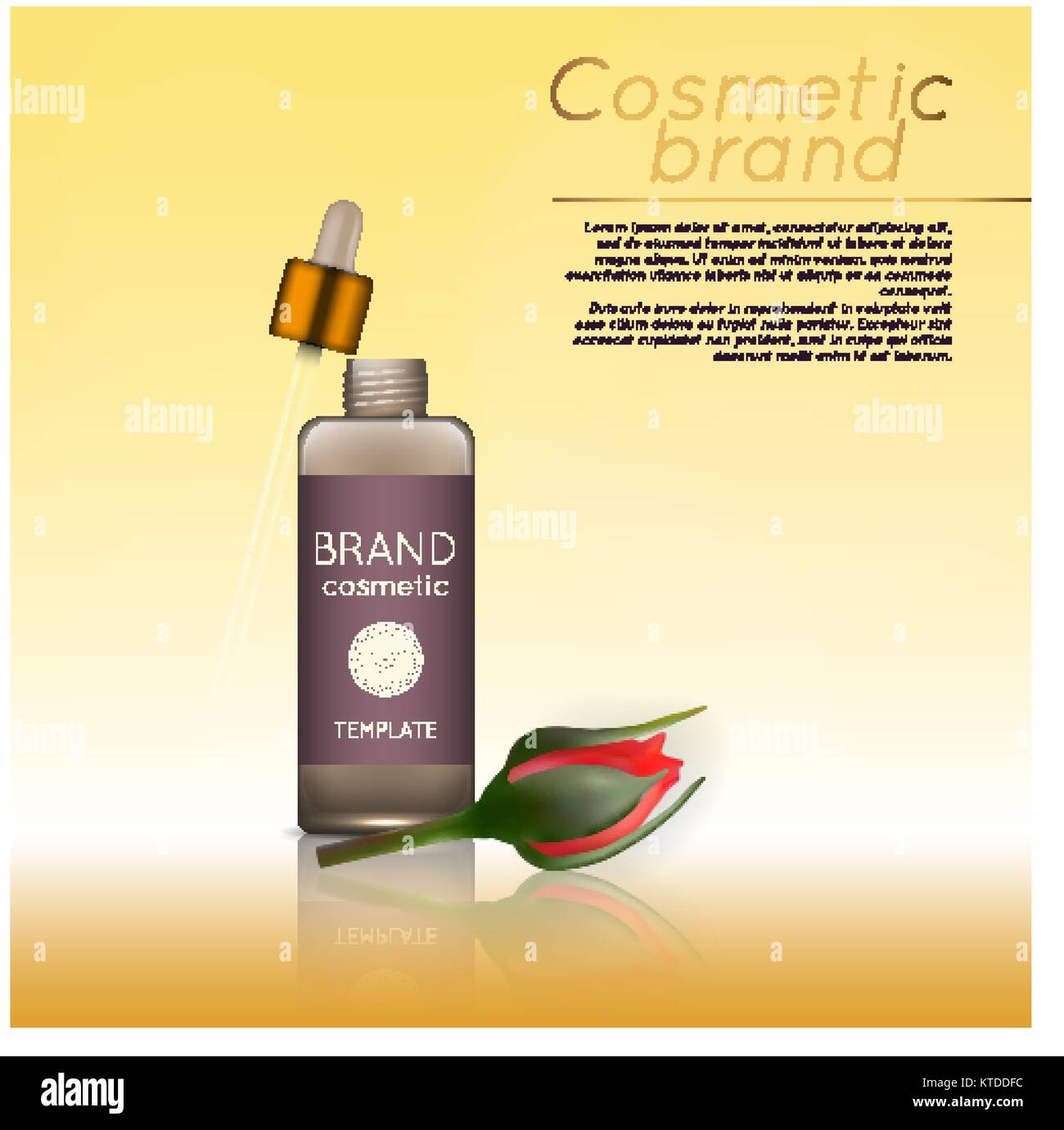 Vector 3D cosmetic illustration with rose and bokeh background. Beauty ...
