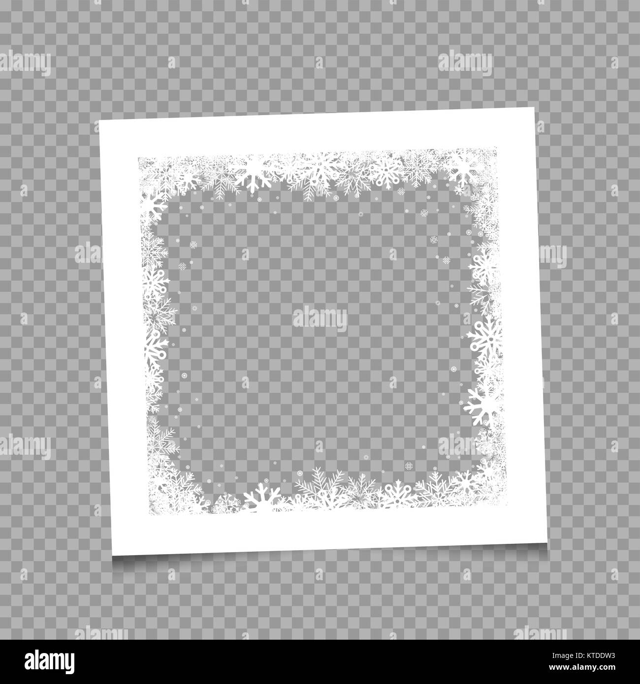 Christmas winter square photo frame with snow and shadow on transparent ...