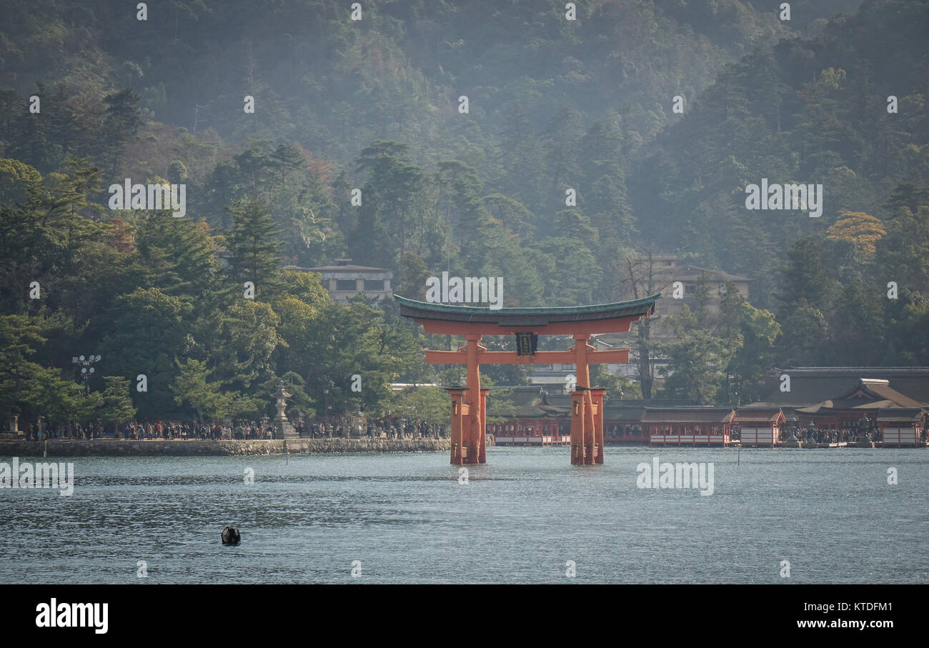 Hiroshima, Japan - Dec 28, 2015. Giant Torii of Itsukushima Shrine with ...