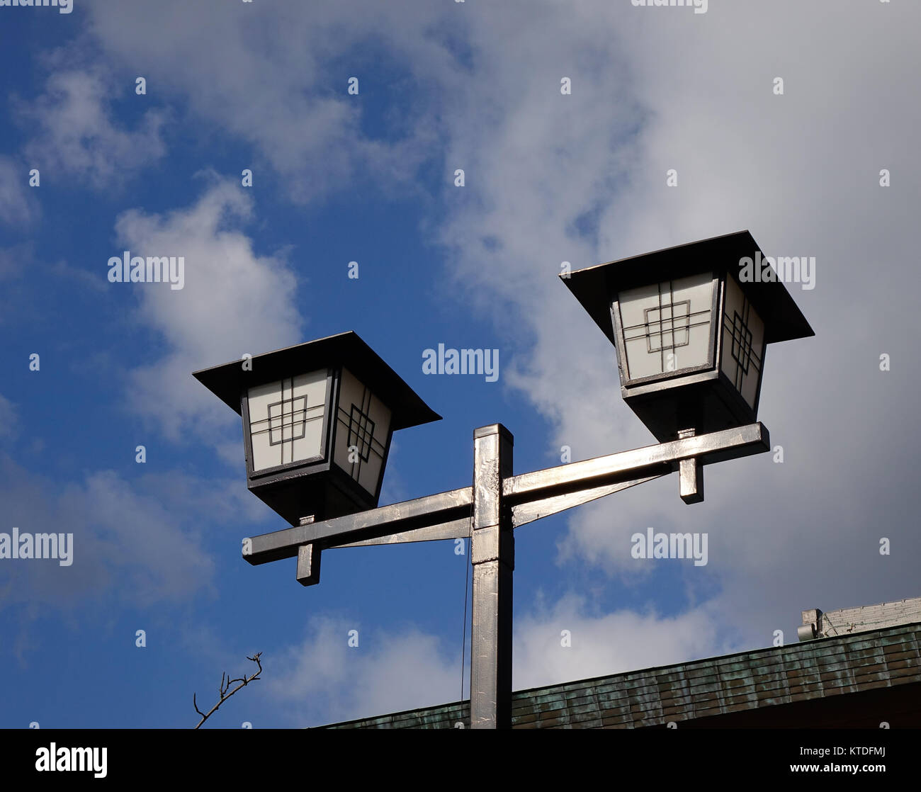 Old Japanese-style lamp post under blue sky at sunny day Stock Photo ...