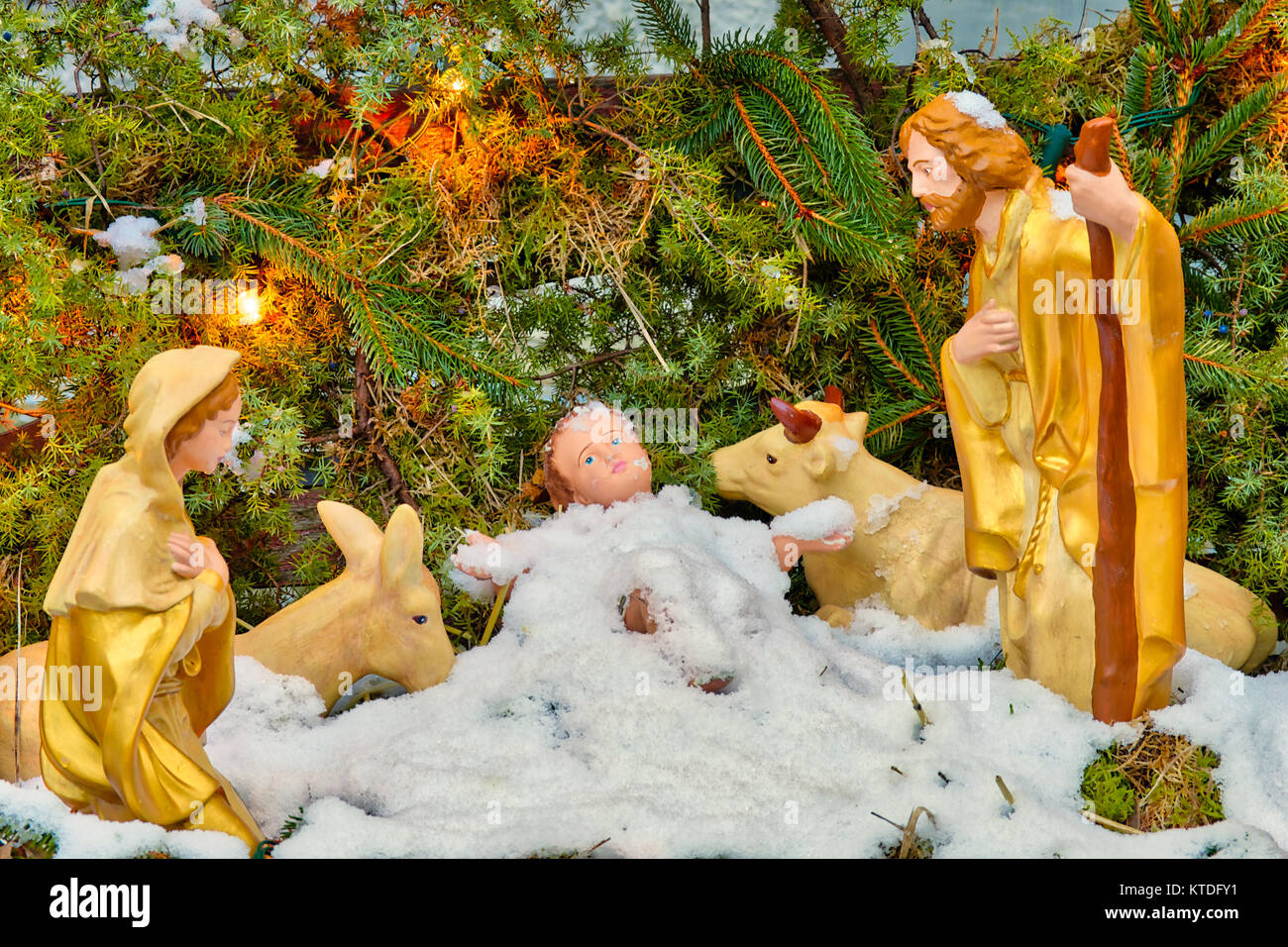 Christmas Nativity scene with The Holy Child, The Blessed Virgin Mary ...