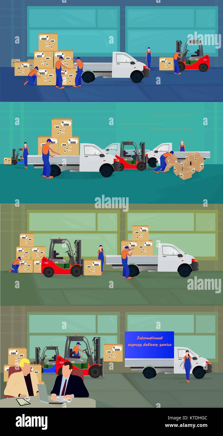 Workers, truck, boxes Stock Vector Images - Alamy