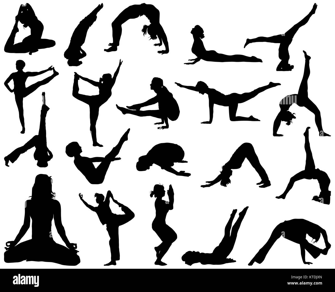 Black silhouettes of yoga and fitness, vector Stock Photo - Alamy
