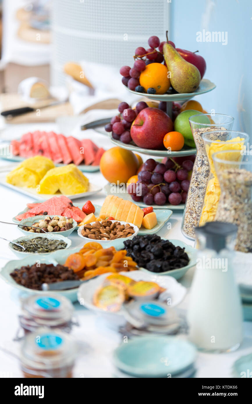Hotel breakfast buffet closeup Stock Photo - Alamy