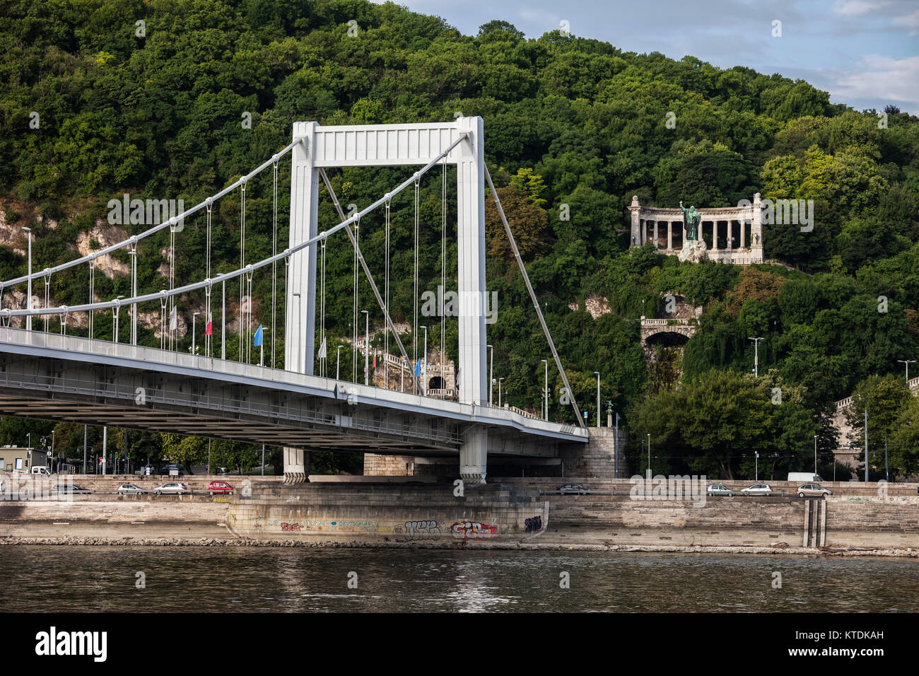 Hungary, Budapest, Elisabeth Bridge on Danube river, Gellert Hill and ...