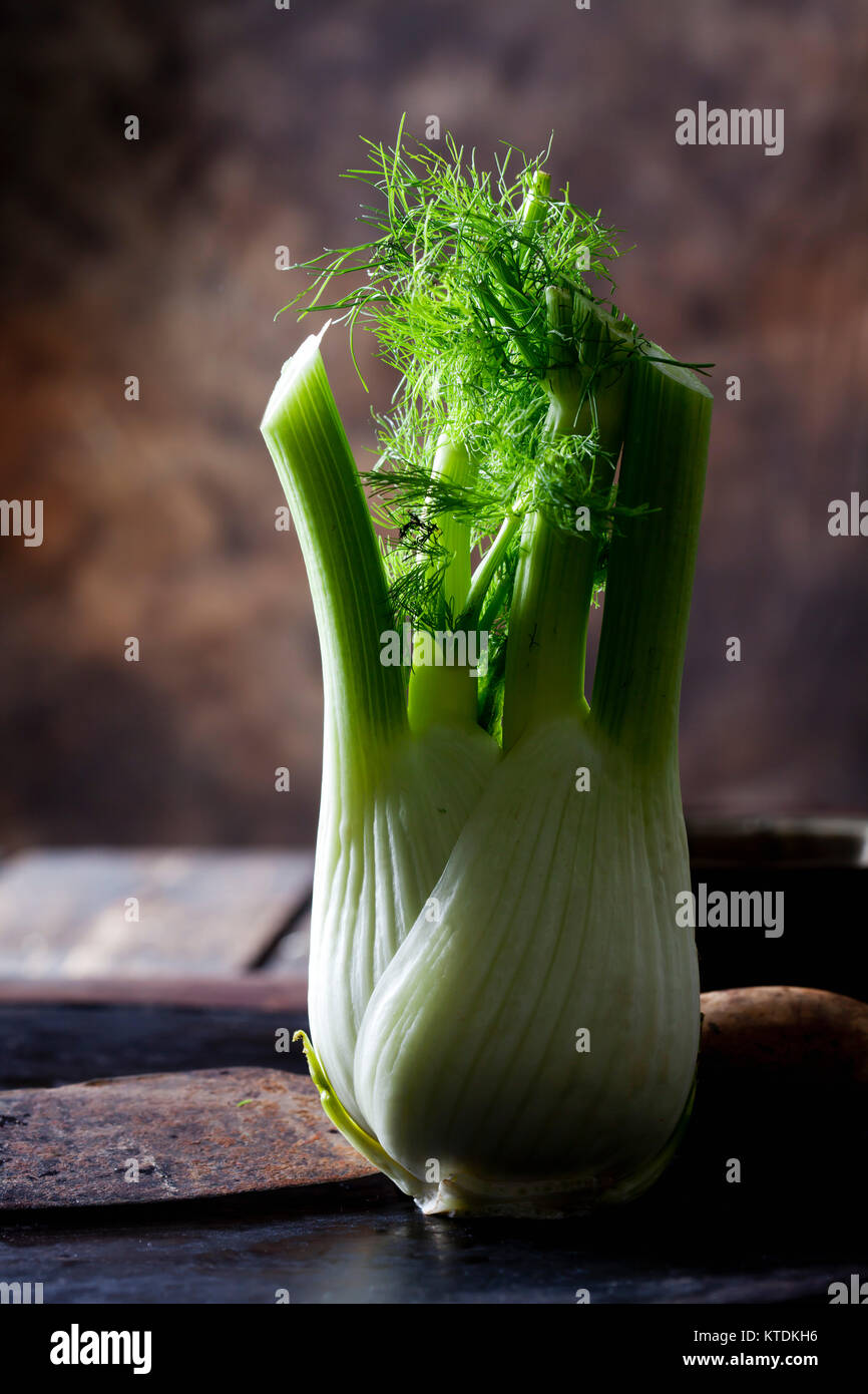 Fennel corm and an old cleaver Stock Photo - Alamy