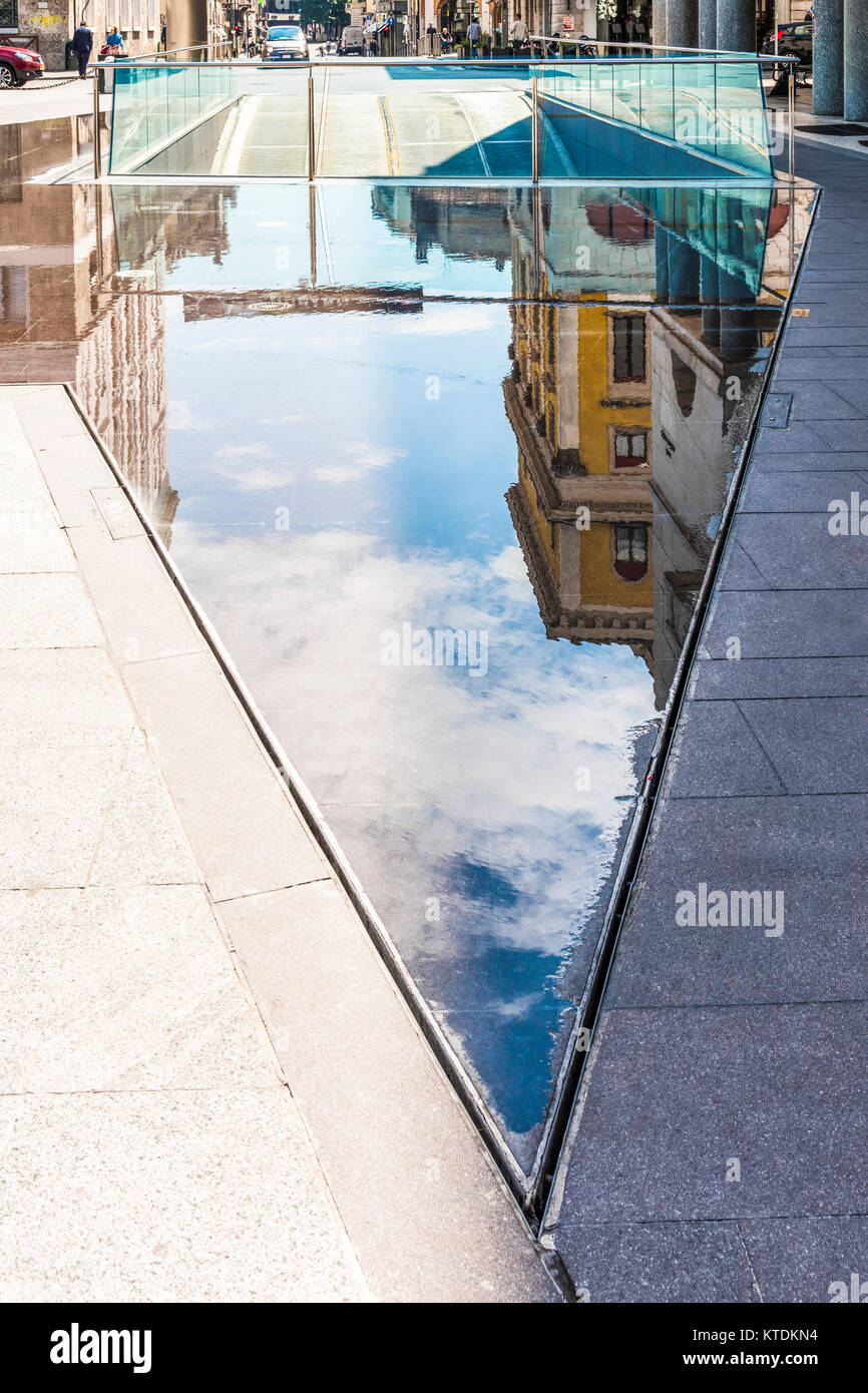 Italy, Lombardy, Brescia, Piazza della Vittoria, modern ground design ...