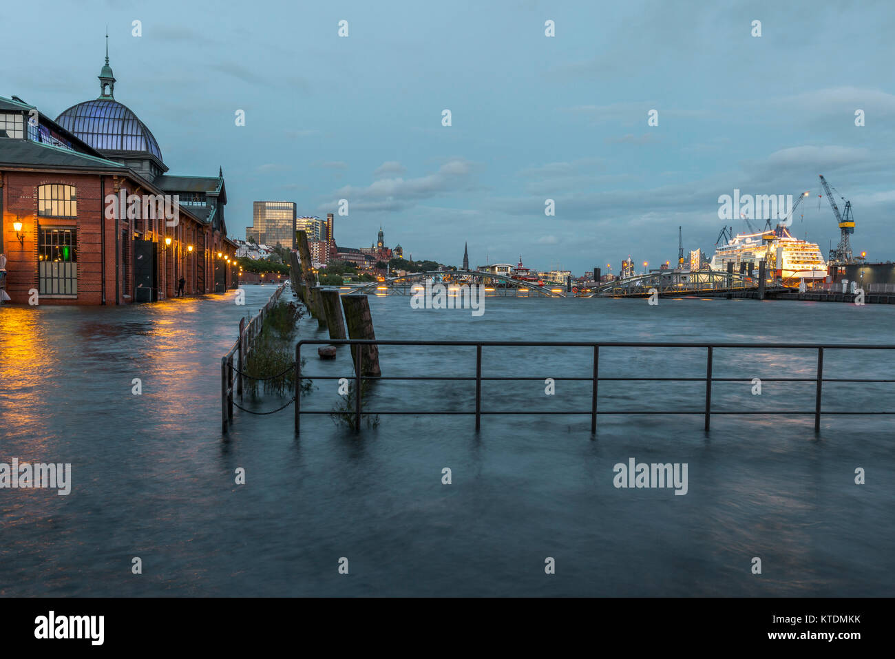 Germany, Hamburg, Altona, High water at fish market hall Stock Photo ...