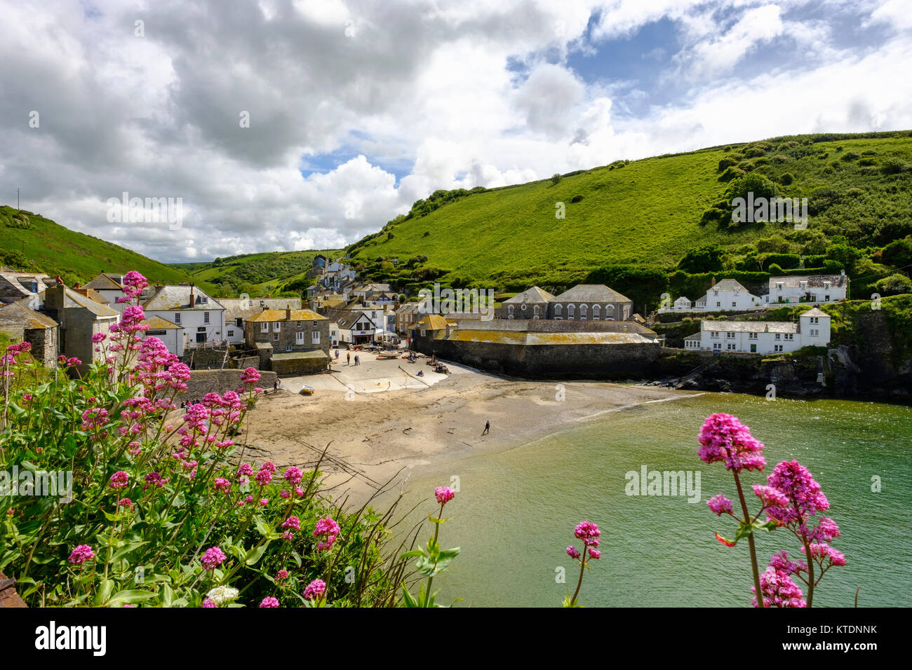 United Kingdom, England, Cornwall, Port Isaac, Fishing village, red ...