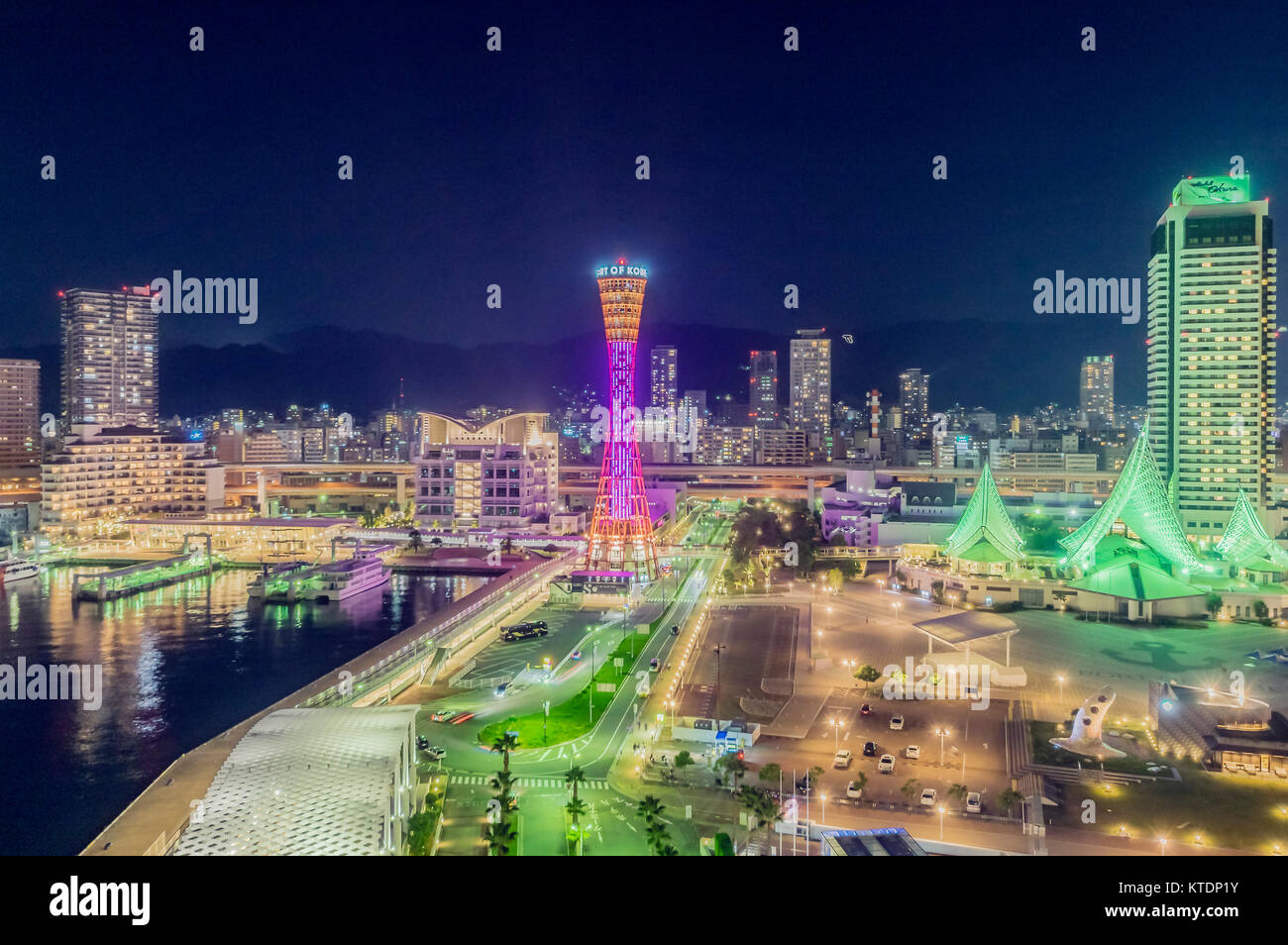 Japan, Kobe, Seaport and Kobe Port Tower at night Stock Photo - Alamy