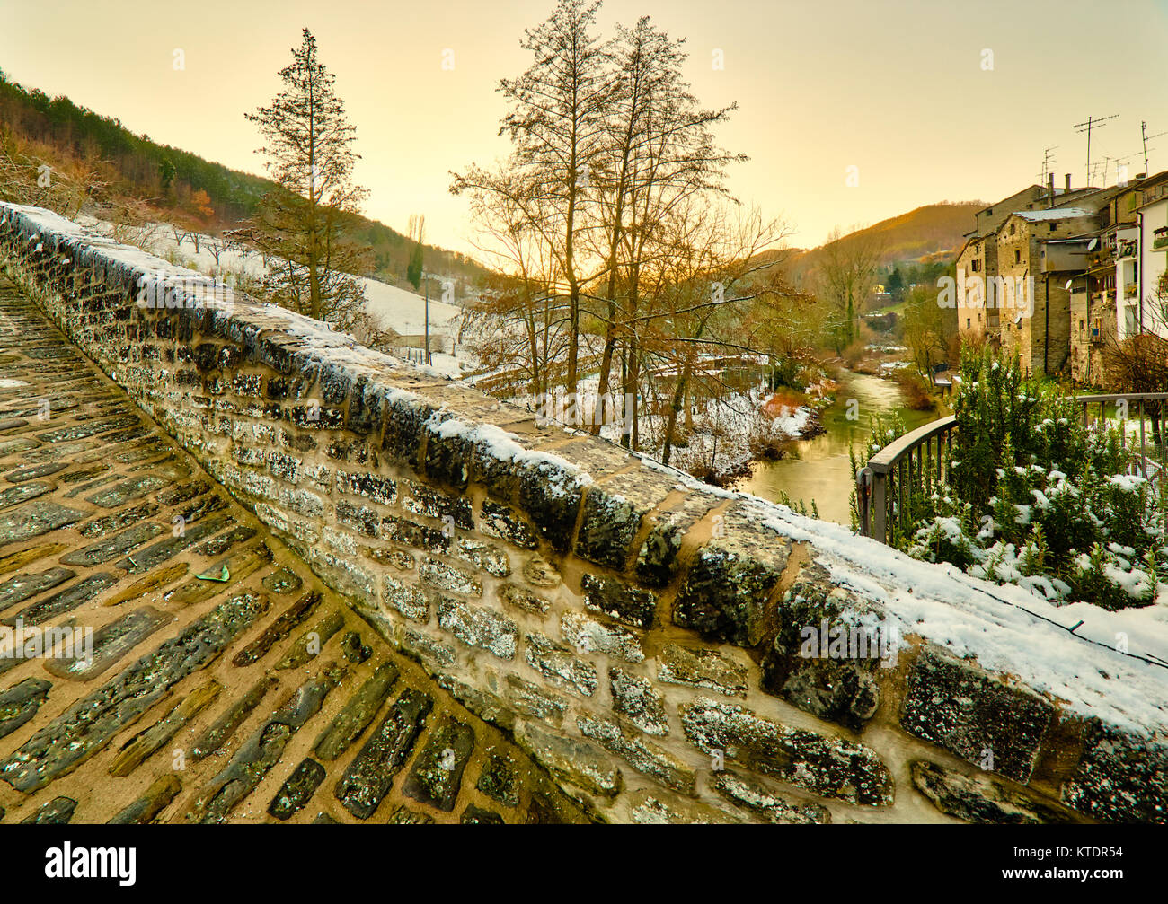 Ancient medieval donkey-back bridge with a unique arch in a village in ...