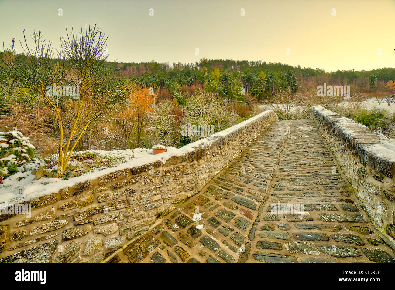 Ancient medieval donkey-back bridge with a unique arch in a village in ...