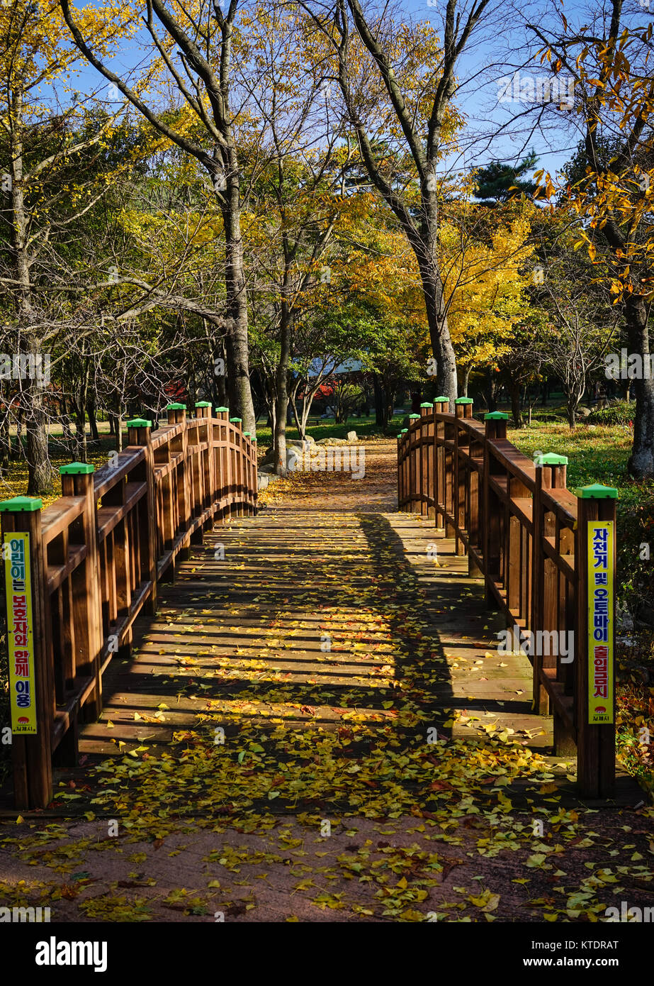 Seoul, Korea - Mov 2, 2014. Wooden bridge at the autumn park in Seoul ...