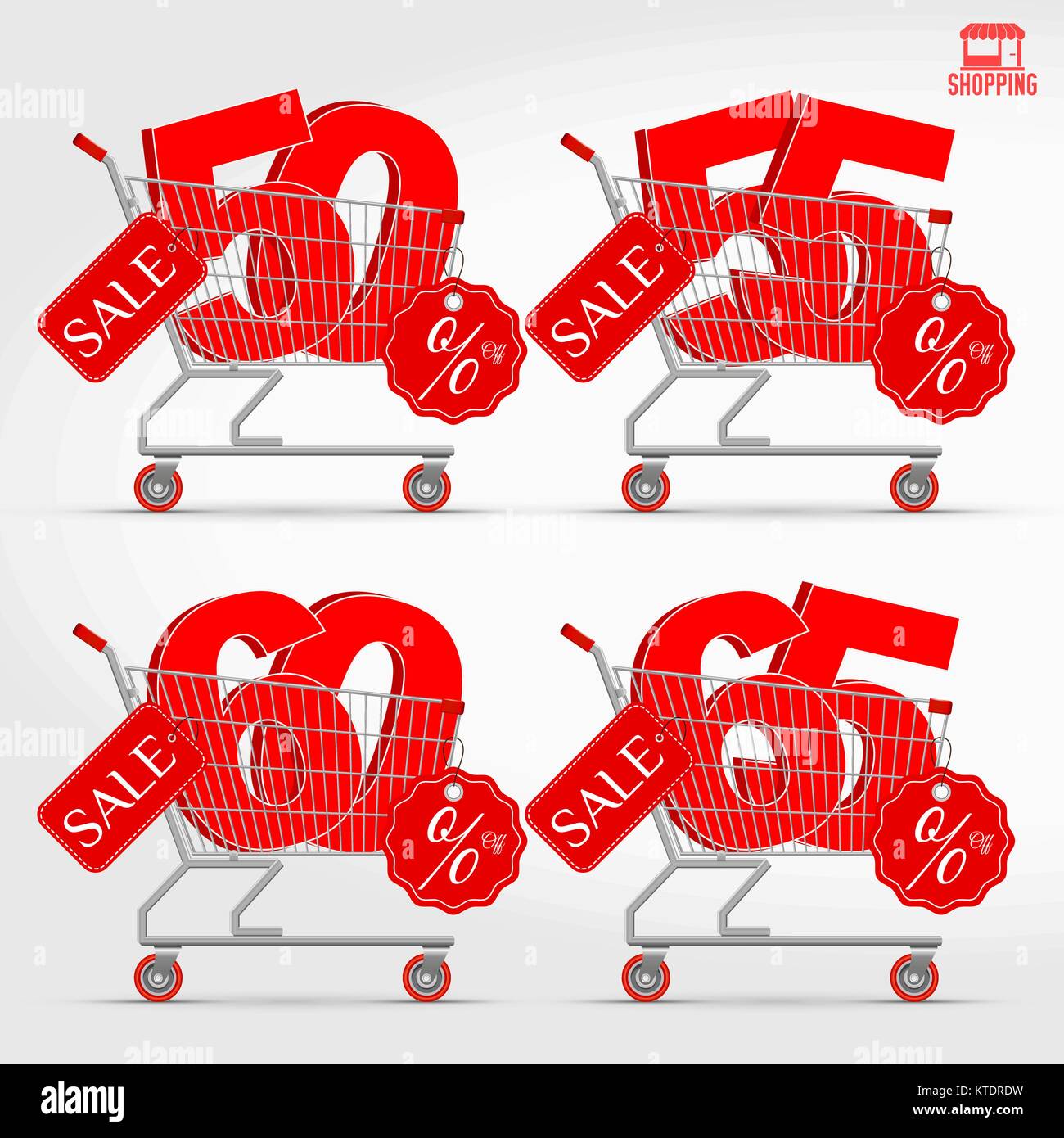 Realistic Vector Supermarket Cart with 3D Sale Percentage Numbers Stock ...