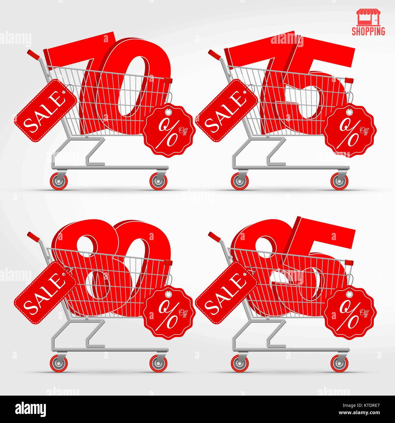 Realistic Vector Supermarket Cart with 3D Sale Percentage Numbers Stock ...