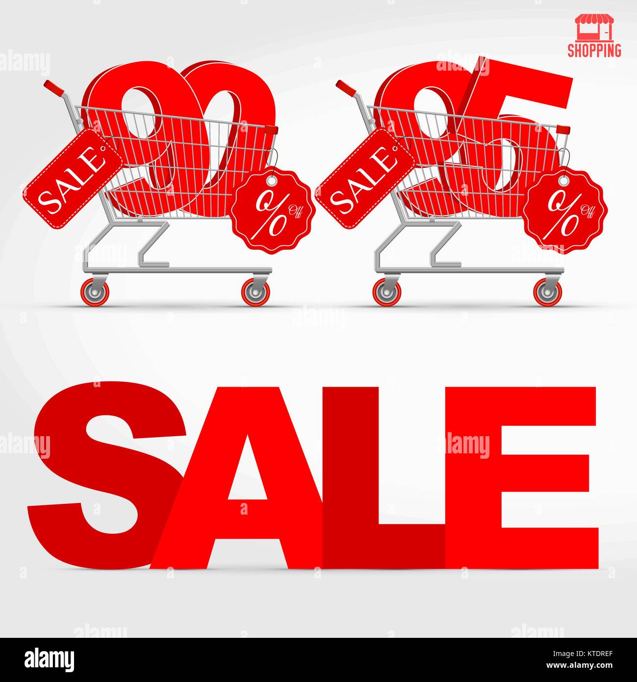 Realistic Vector Supermarket Cart with 3D Sale Percentage Numbers Stock ...